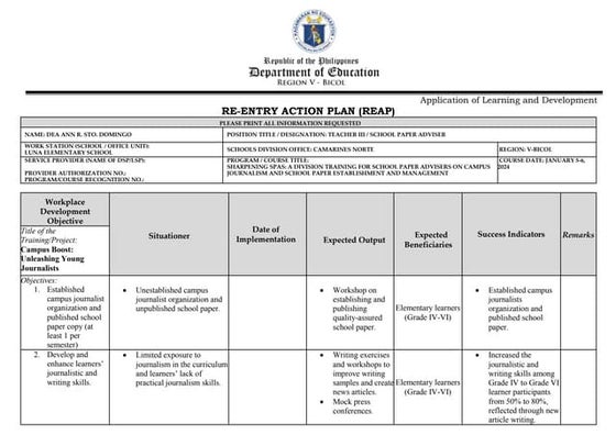 Action Plan for Elementary and Secondary campus Journalism | DOCX ...