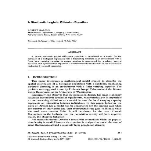 1982 A Stochastic Logistic Diffusion Equation | PDF