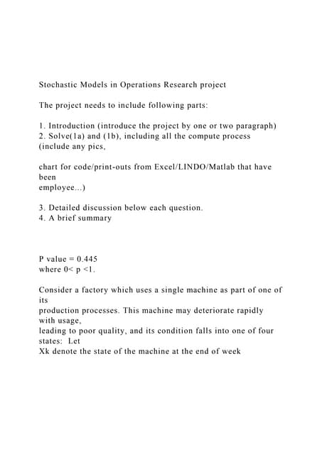 Stochastic Models In Operations Research Project The Projedocx Science