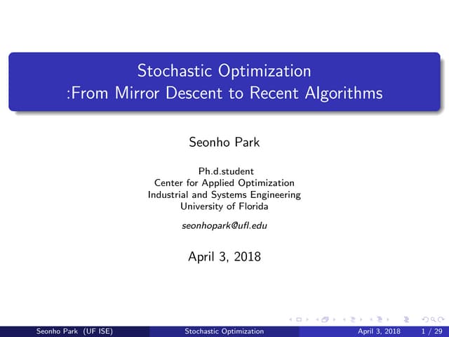 Stochastic Optimization From Mirror Descent To Recent Algorithms Ppt