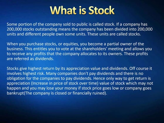 Basics of Stock Market for beginners pptx | PPTX | Stocks and Bonds | Personal Investing