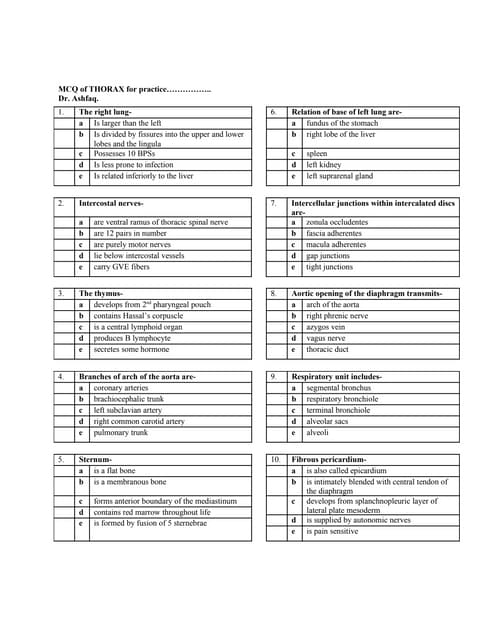 Anatomy mcqs thorax | DOC
