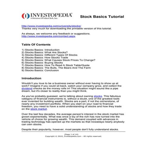 Stock Basics | PDF