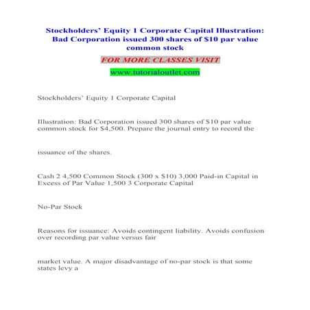 Stockholders’ Equity 1 Corporate Capital Illustration Experience ...