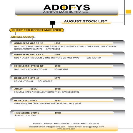 Stock List August 2011 | PDF