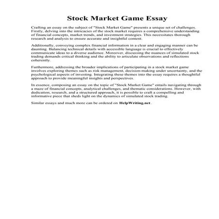 Stock Market Game Essay | PDF | Digital Audio | Computer Software and ...