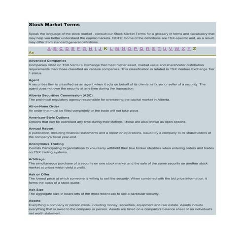 Stock market glossary | PDF