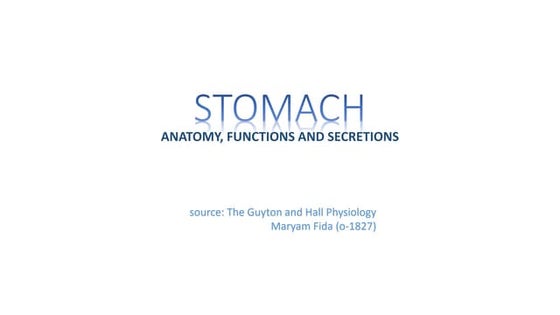 Presentation on the mechanism of HCl production in the stomach | PPTX ...
