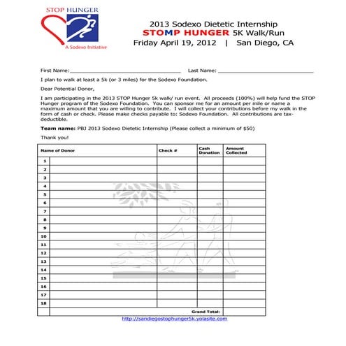 Stomp Hunger 5K Donation Form | PDF