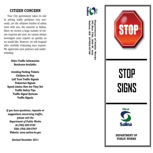 City of Salina Brochure - Traffic Safety Tips | PDF