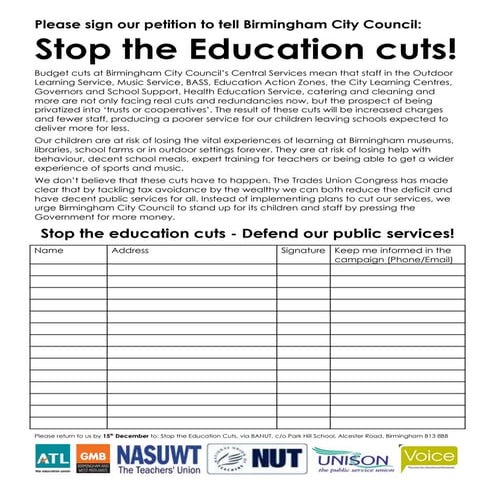Stop the education cuts cross letter to head teachers | PDF