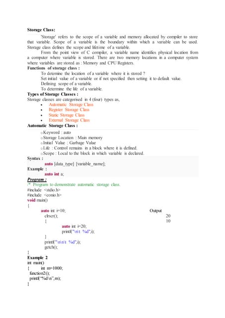 Storage Class In C Language Ppt