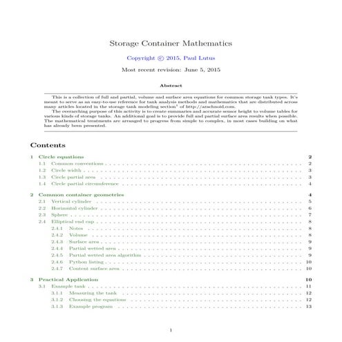 Storage Container Tank Mathematics Pdf