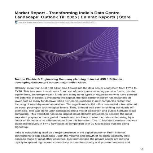 Transforming India's Data Centre Landscape: Outlook Till 2025 | Eninrac ...
