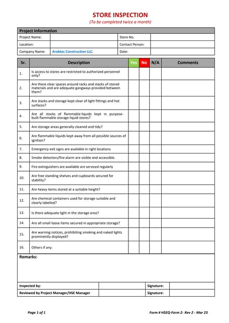 TOWER CRANE INSPECTION CHECKLIST Form # HSEQ - TCI Rev 2 -.docx