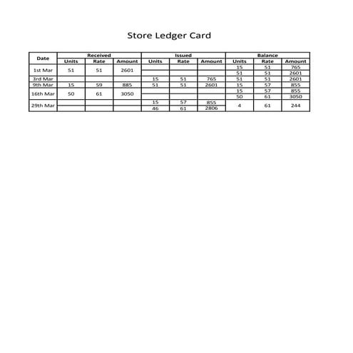 Store Ledger Card | XLS