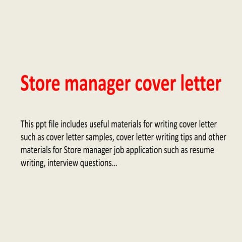 Store manager cover letter | PPTX