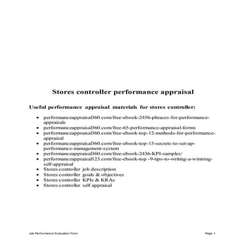 Stores controller performance appraisal | DOCX
