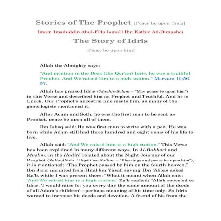 Stories of the prophet [peace be upon them] ibn kathir ad dimashqi ...