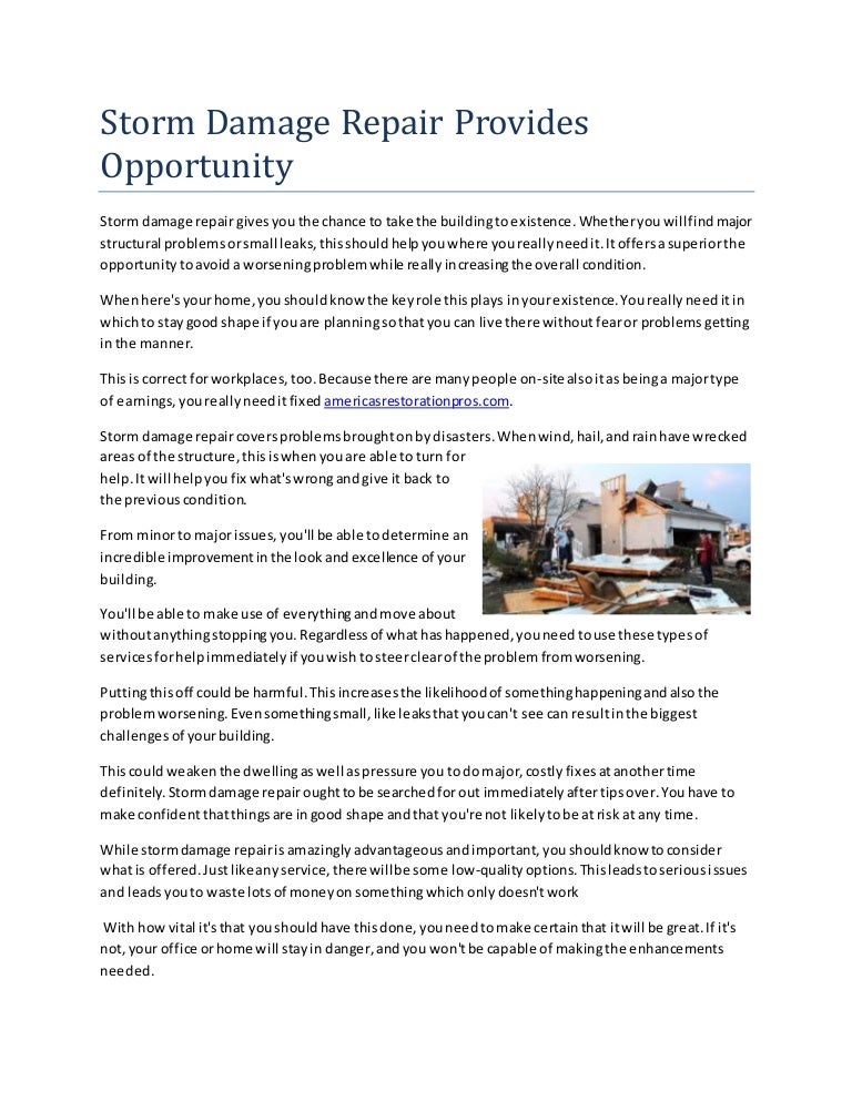 Storm Damage Repair Provides Opportunity