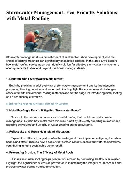 Stormwater Management Eco Friendly Solutions With Metal Roofing Docx
