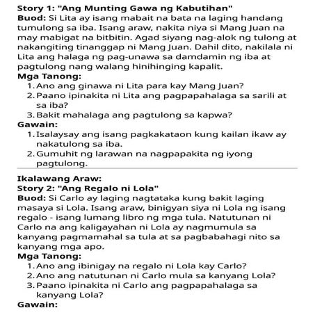 Si Lita ay isang mabait na bata na laging handang tumulong sa iba | DOCX