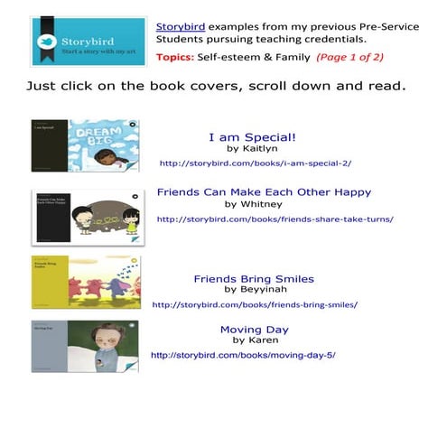 Storybird Story Examples- Created by Pre-Service Teachers | PDF