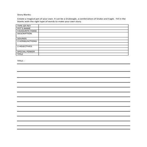 Story blanks - MY MAGICAL PET | DOCX