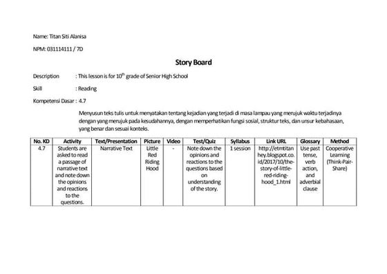 Story board writing | DOCX