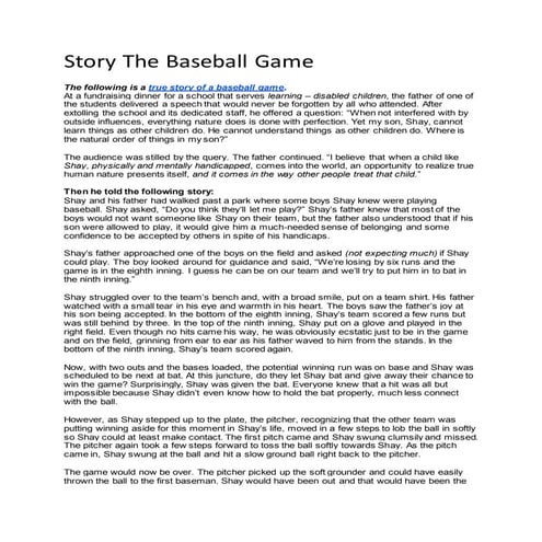 Story the baseball game | DOCX | Baseball | Sports