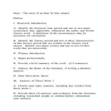 Story The story of an hour by kate chopinOutlineI. Histor | DOCX ...