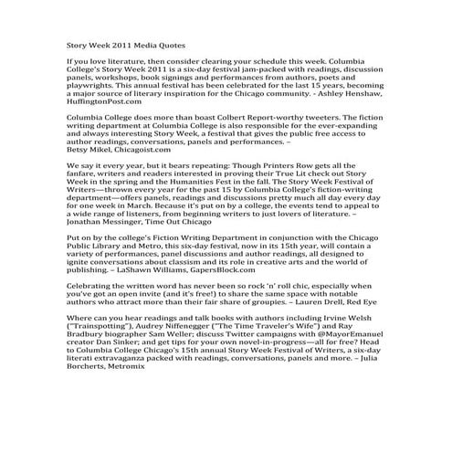 Story Week 2011 Media Quotes | DOC