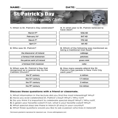 st patricks day listening activity for students | PDF