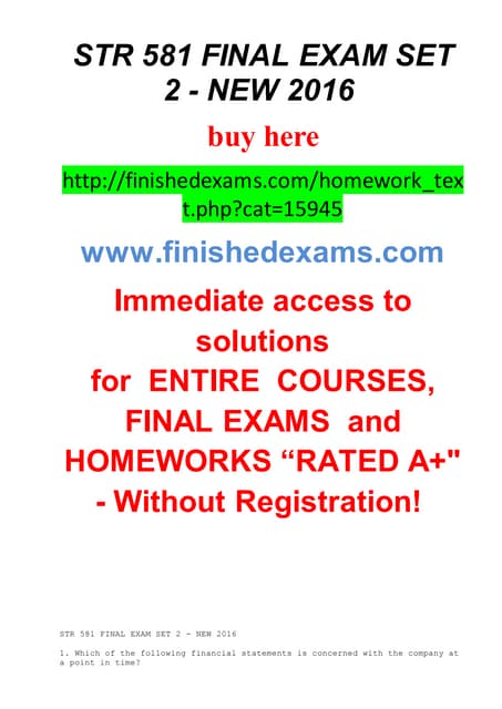 STR 581 Capstone Final Examination Part 2 - Studentehelp | PDF