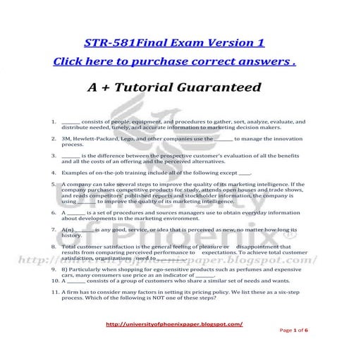 Str 581 final exam university of phoenix final exams study guide 1 ...