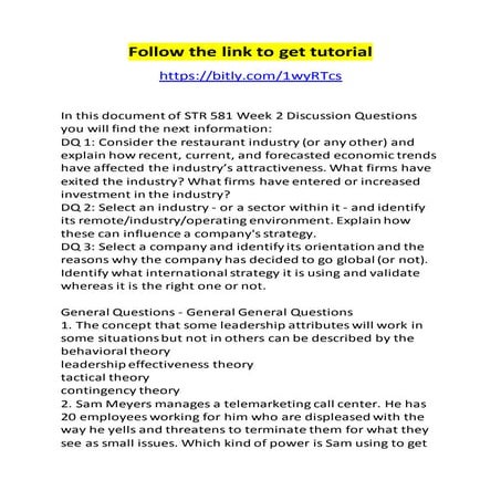 Str 581 week 2 discussion questions | DOCX