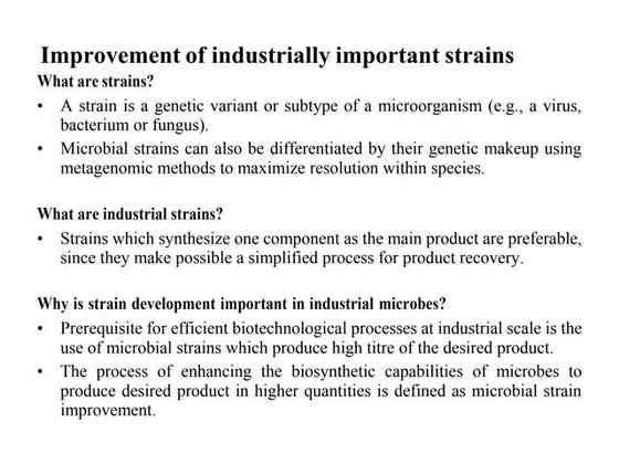 strain improvement techniques | PPTX | Biotech and Biomedical Industry ...