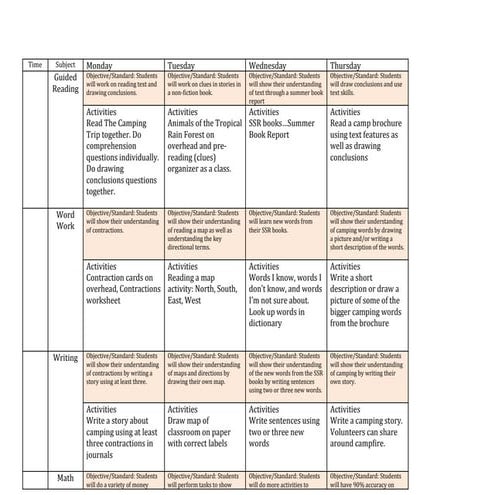 Reading Camp Matrix | DOCX