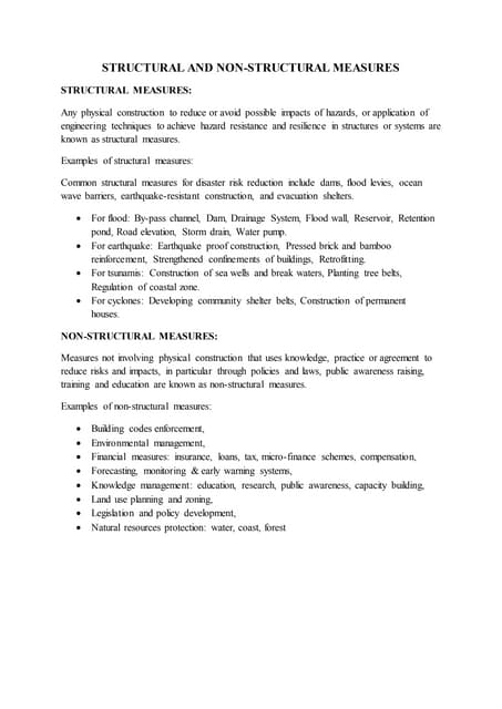 Structural and non structural measures - Disaster Management | PPT