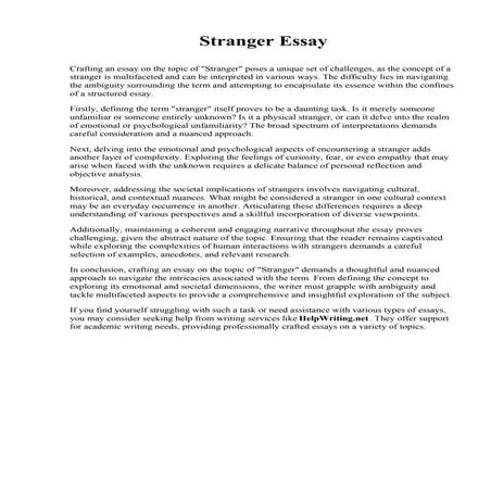Stranger Essay. Metropolitan College of New York | PDF