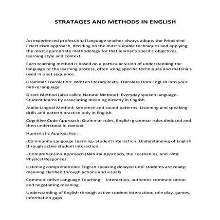 Stratages and methods in english lesson | PDF