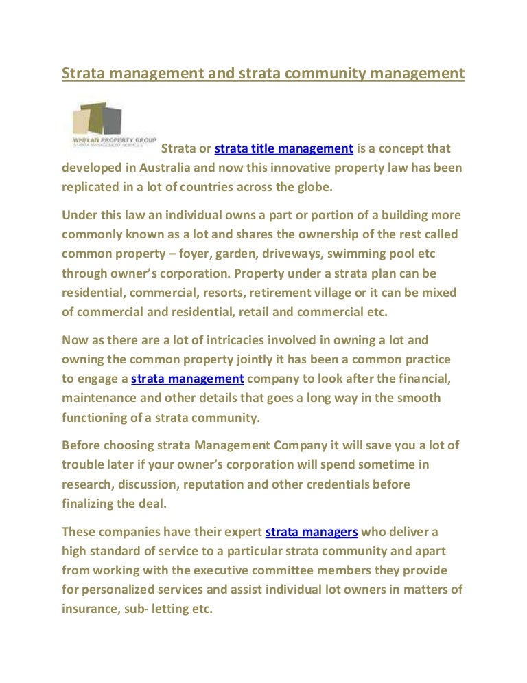 Strata management and strata community management