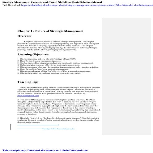 Strategic Management Concepts and Cases 15th Edition David Solutions ...