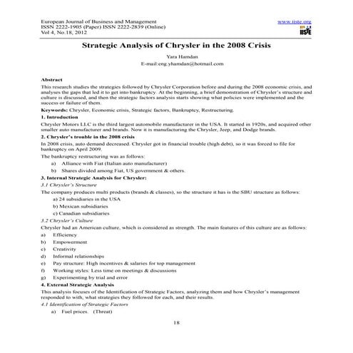 Strategic analysis of chrysler in the 2008 crisis | PDF