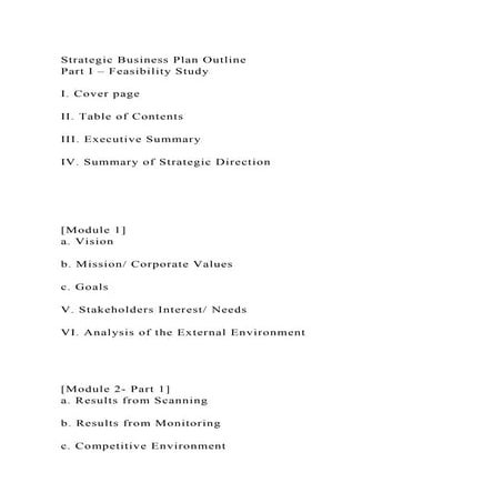 Strategic Business Plan OutlinePart I – Feasibility StudyI. Co.docx