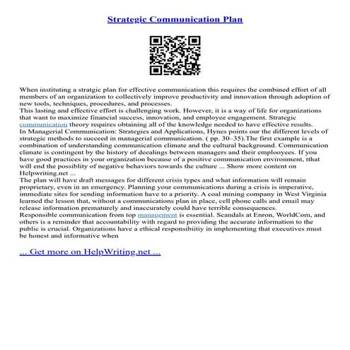 Strategic Communication Plan | PDF