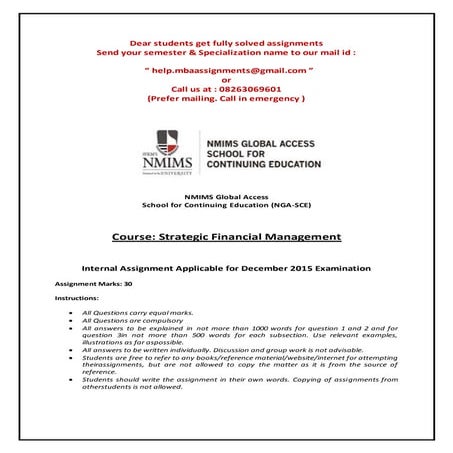 Strategic Financial Management Docx