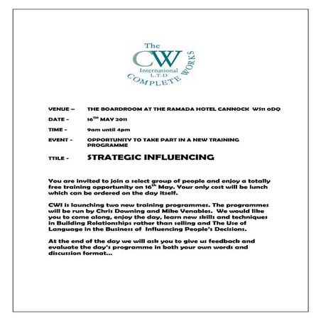 Strategic Influencing Programme 16th May Invitation | PDF | Email ...