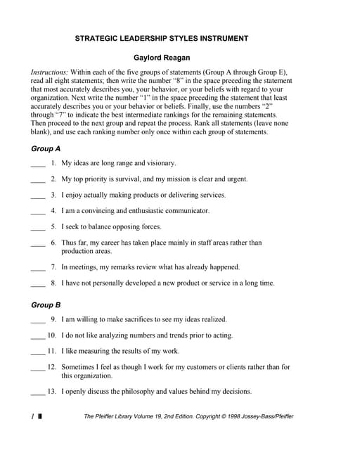 Strategic leadership styles instrument | PDF