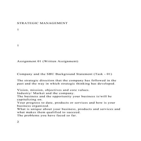 STRATEGIC MANAGEMENT11 Assignment 01 (Wr.docx